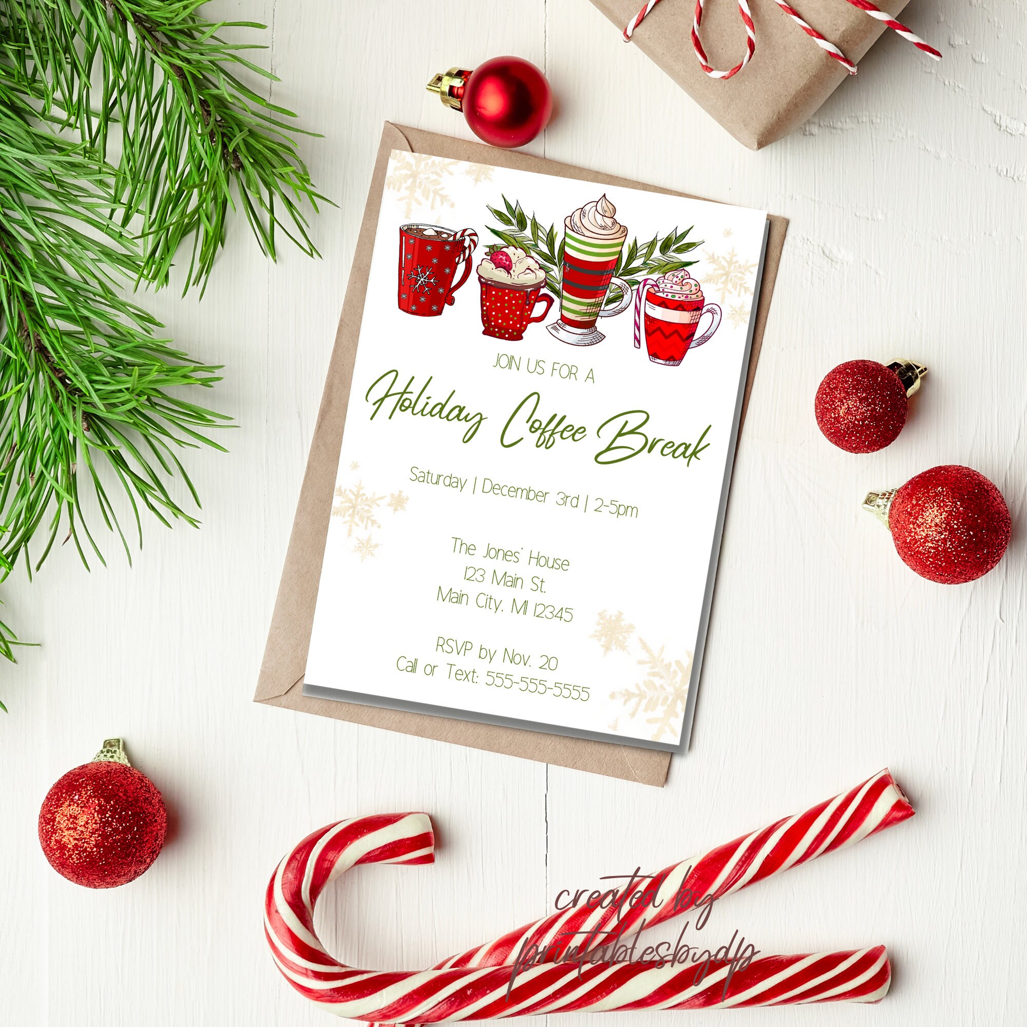Holiday Coffee Break Invitation, Christmas Coffee Invitation, Printable ...