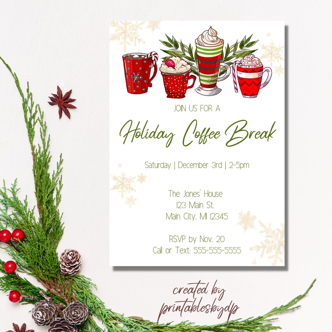 Holiday Coffee Break Invitation, Christmas Coffee Invitation, Printable ...