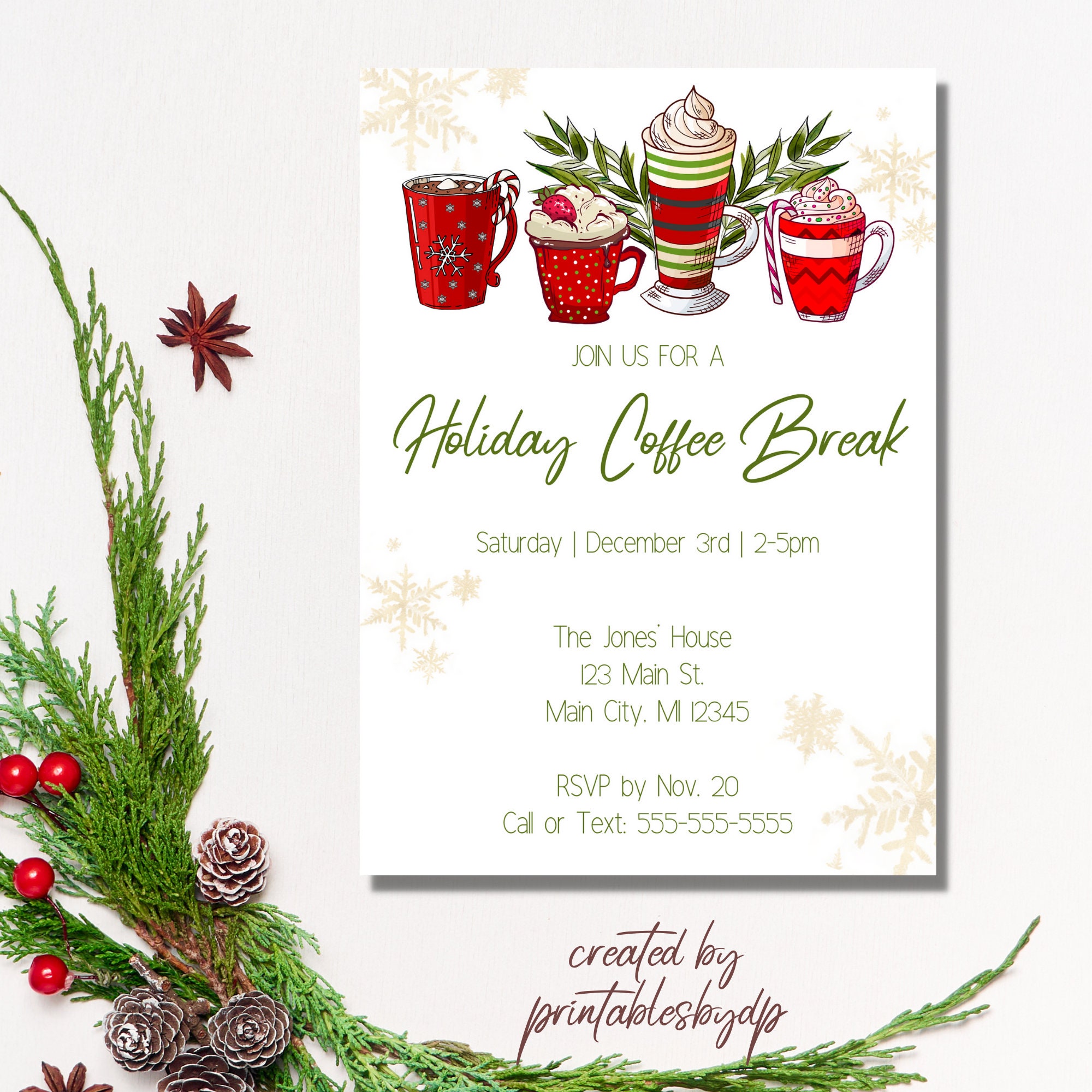 Holiday Coffee Break Invitation, Christmas Coffee Invitation, Printable ...