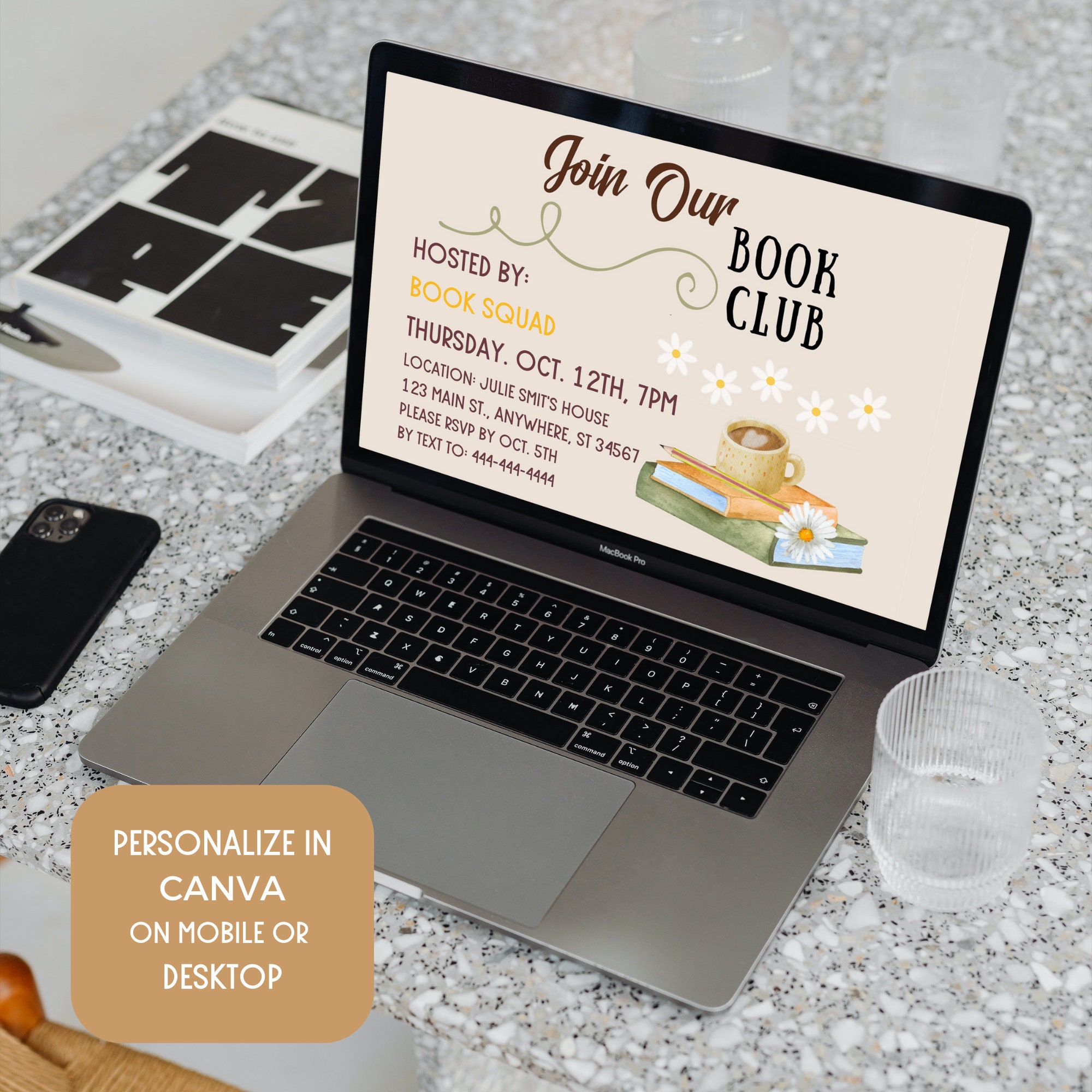 Book Club Invitation, Book Party Invite, Printable Invitation, Instant ...