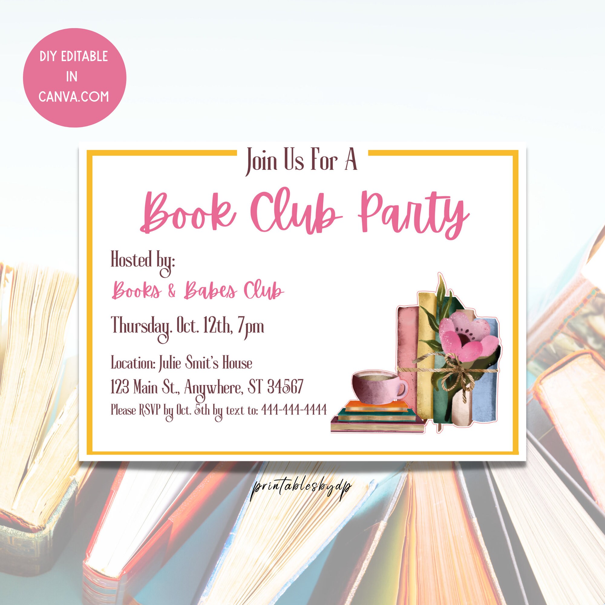 Bookclub Invitation, Book Party Invitation, Printable Invitation ...