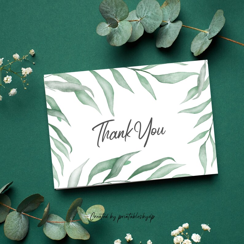 Greenery Thank You Card, Printable Thank You Note Card, Garden Thank ...