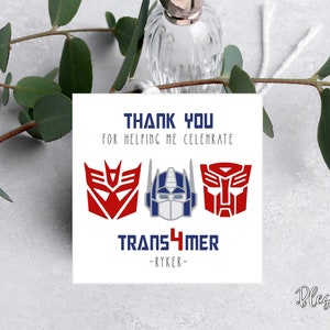 Transformers | Thank You | Birthday Gift Tag | Transformer Party Favor ...