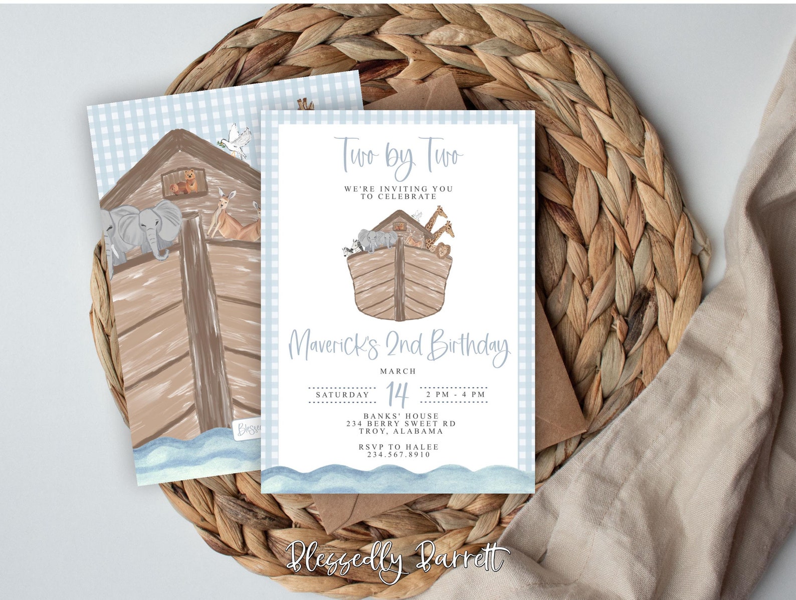 Two by Two Noah's Ark Invitation | Party Animals | Second Birthday ...