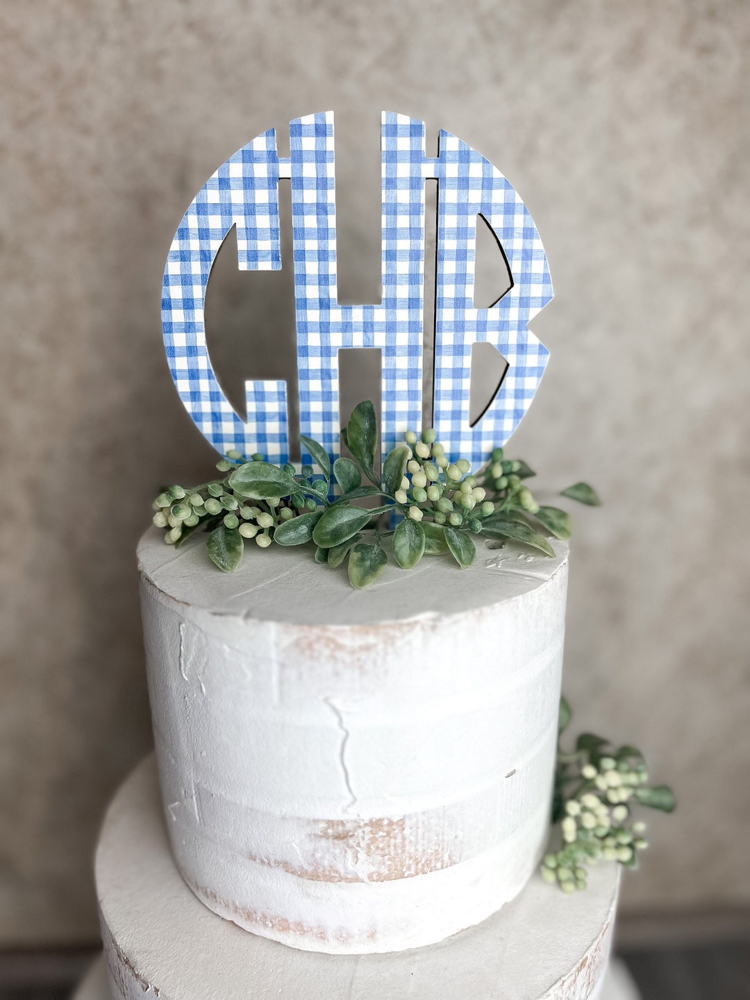 Cake Topper | Monogram | Wooden Cake Topper | Pattern | Gingham ...