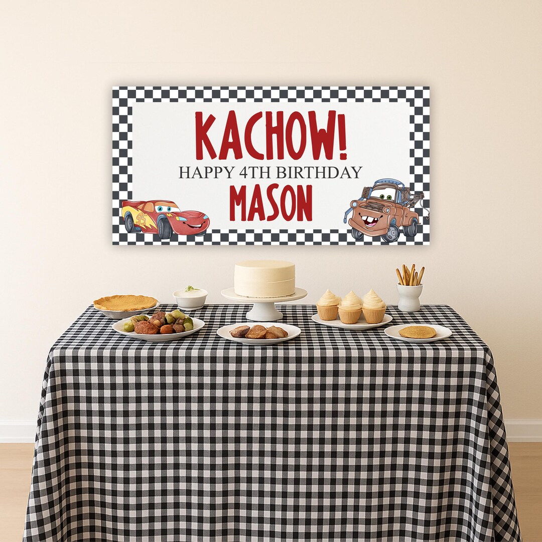 Red Car Banner | Mater | Cars | Checkered | Racing Birthday | Two Fast ...