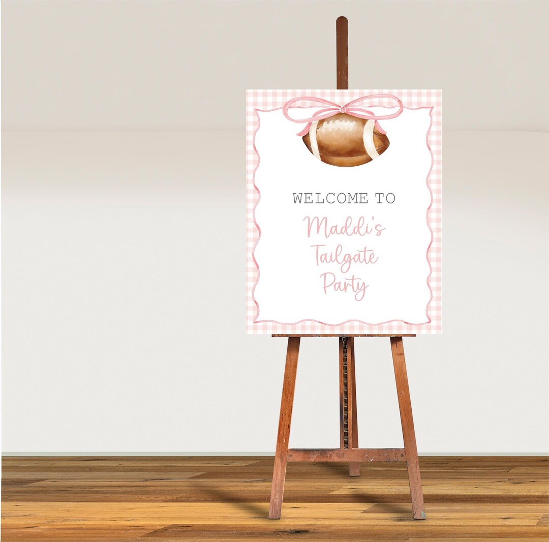 First Year Down Welcome Sign | Pink Bow Football Birthday Invitation ...