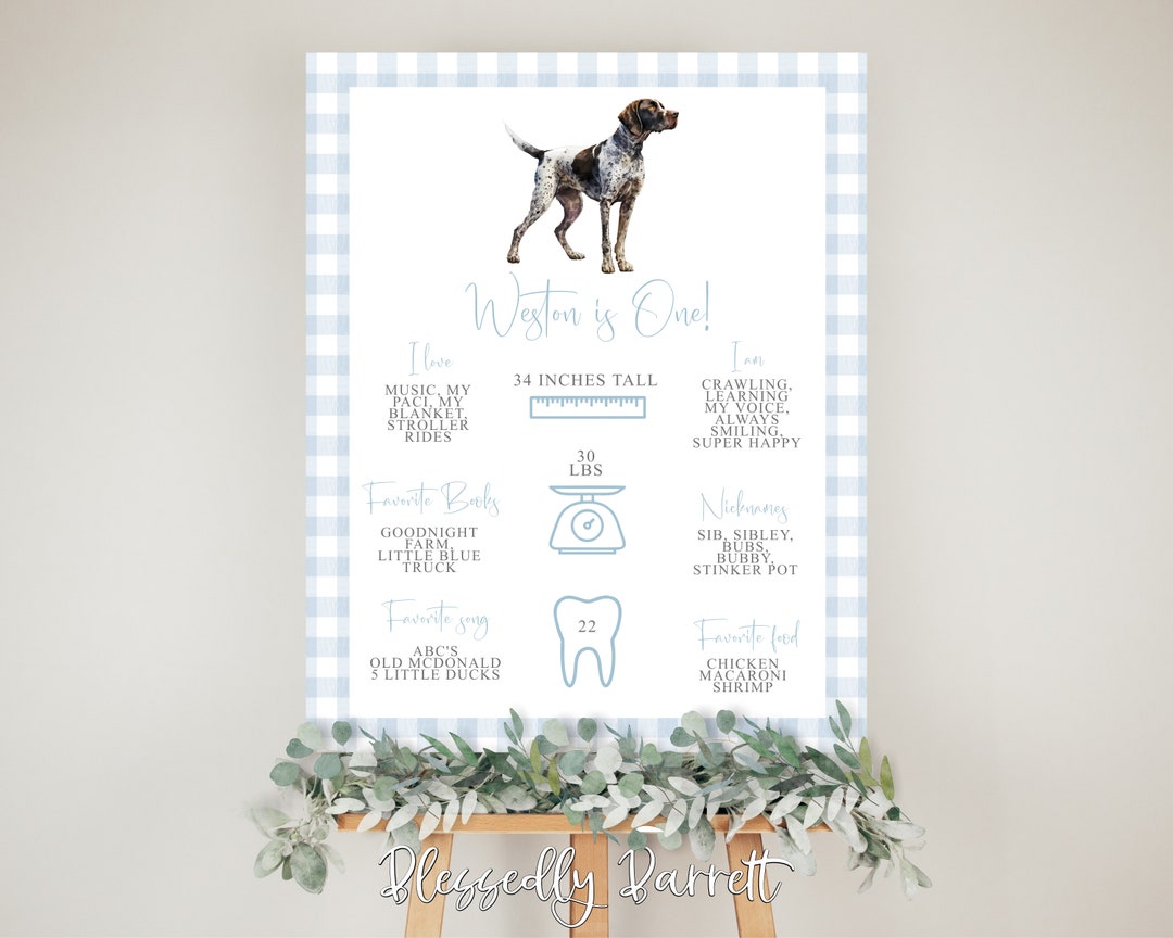 German Shorthaired Pointer Milestone Sign | Blue Gingham | Hunting ...