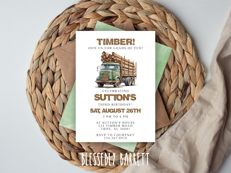 Logging Invite Log Truck Sawmill Loads of Fun Timber - Etsy