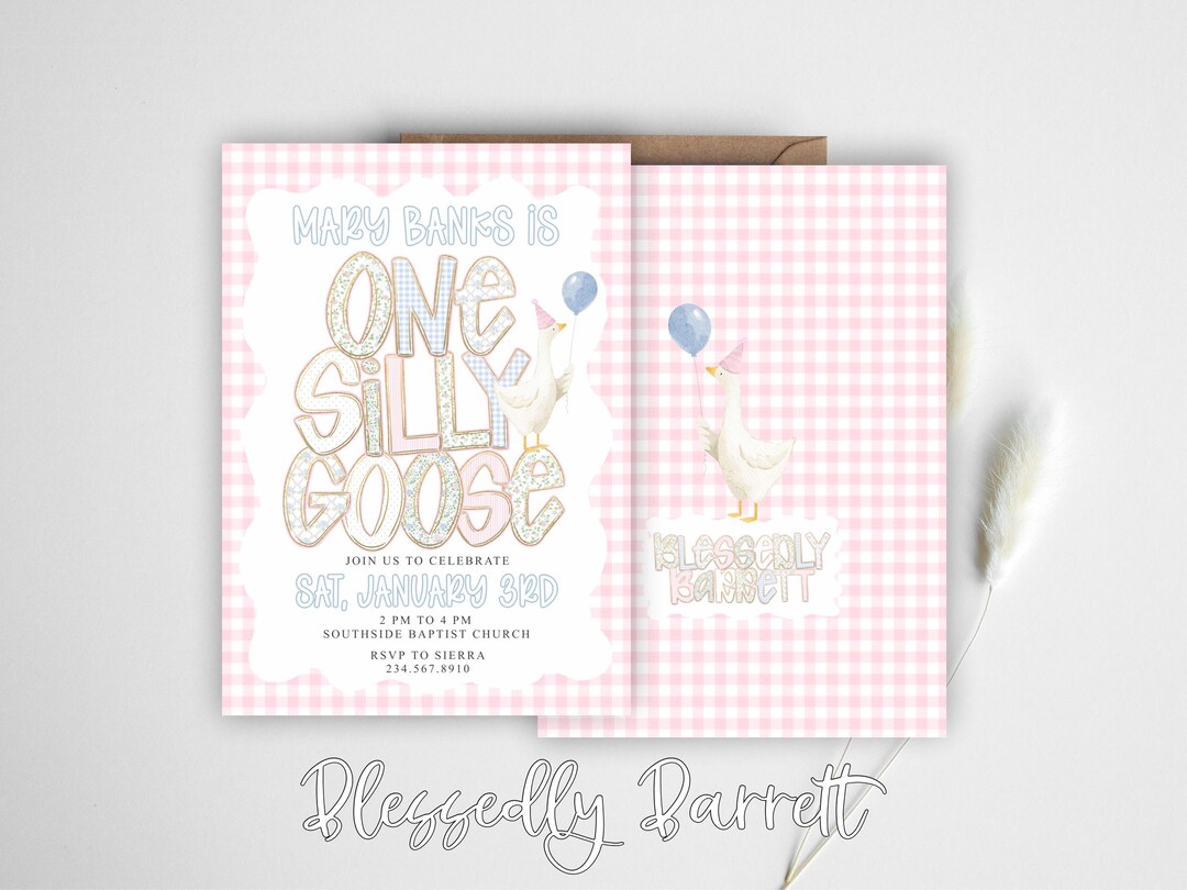 Classic Grandmillennial One Silly Goose Birthday Invitation, Pink Blue ...