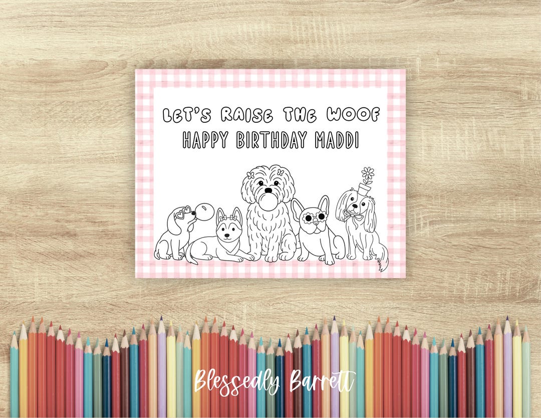 Grandmillennial Girly Puppy Coloring Page, Little Girl Classic, Pawty ...
