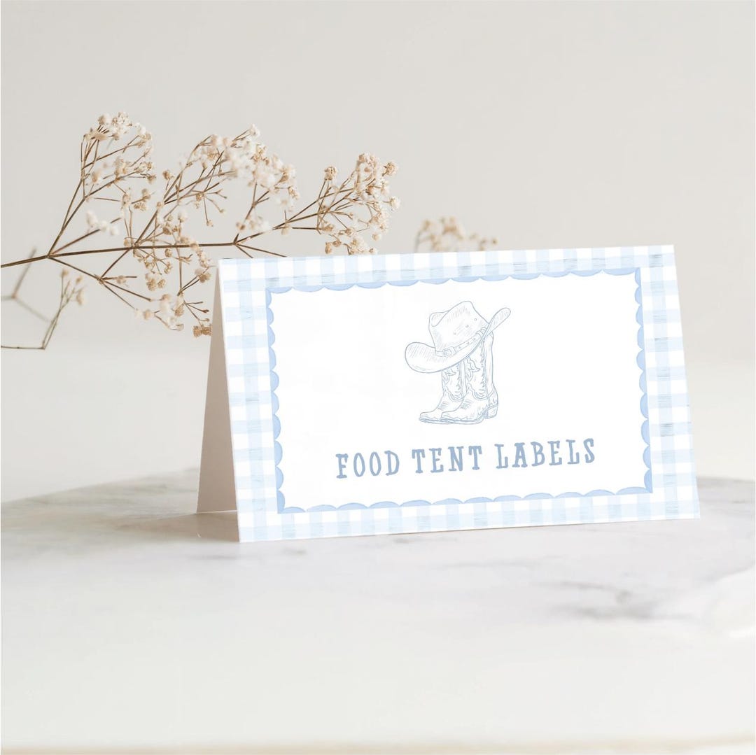 Blue Gingham Picture Food Table Label Tents, Birthday Decor ...