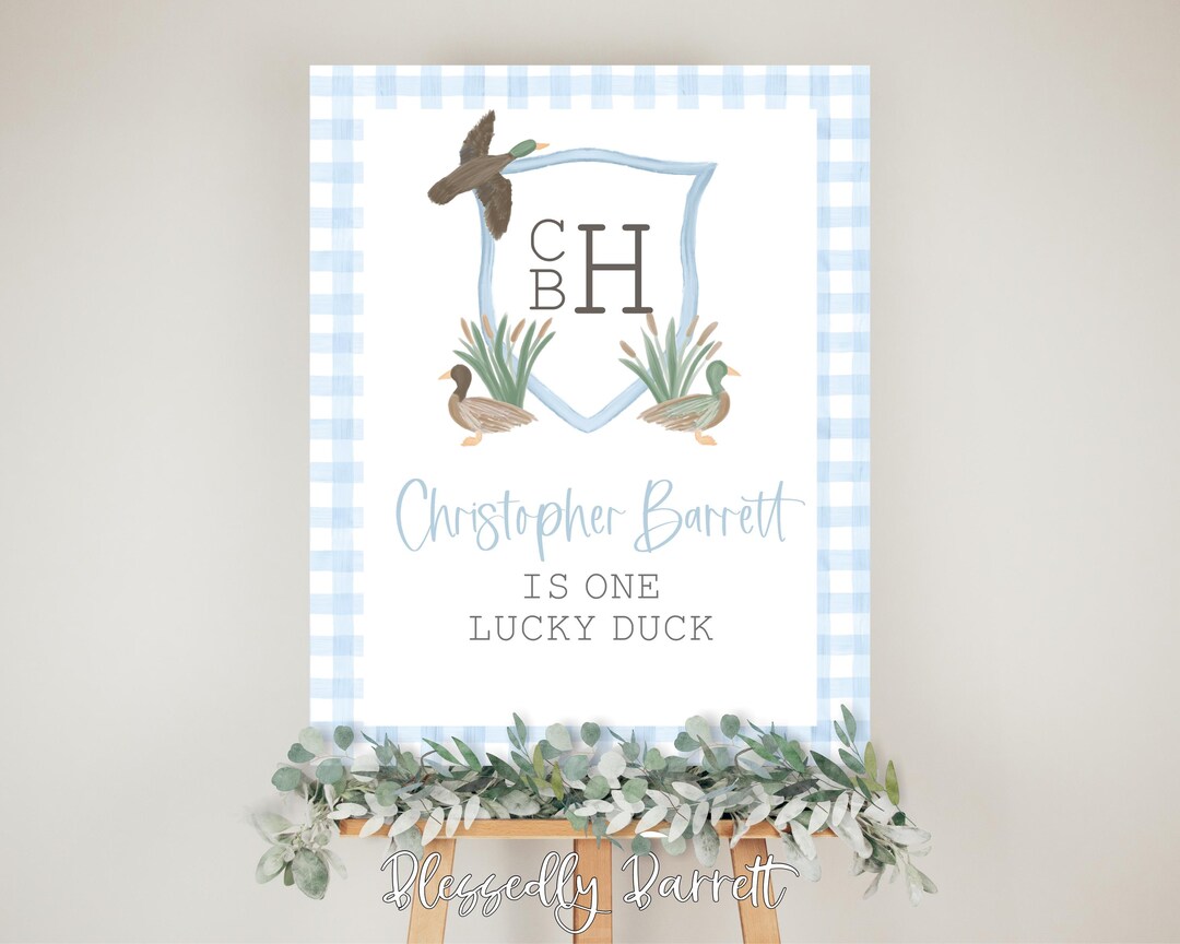 Lucky Duck Birthday Welcome Sign | Blue Gingham | Mallard | Hunting ...