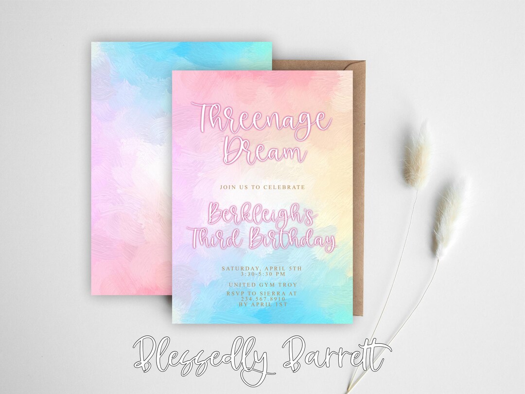 Threenage Dream Invitation | Pastels | Retro | Hippie Invite ...