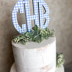Cake Topper | Monogram | Wooden Cake Topper | Pattern | Gingham ...