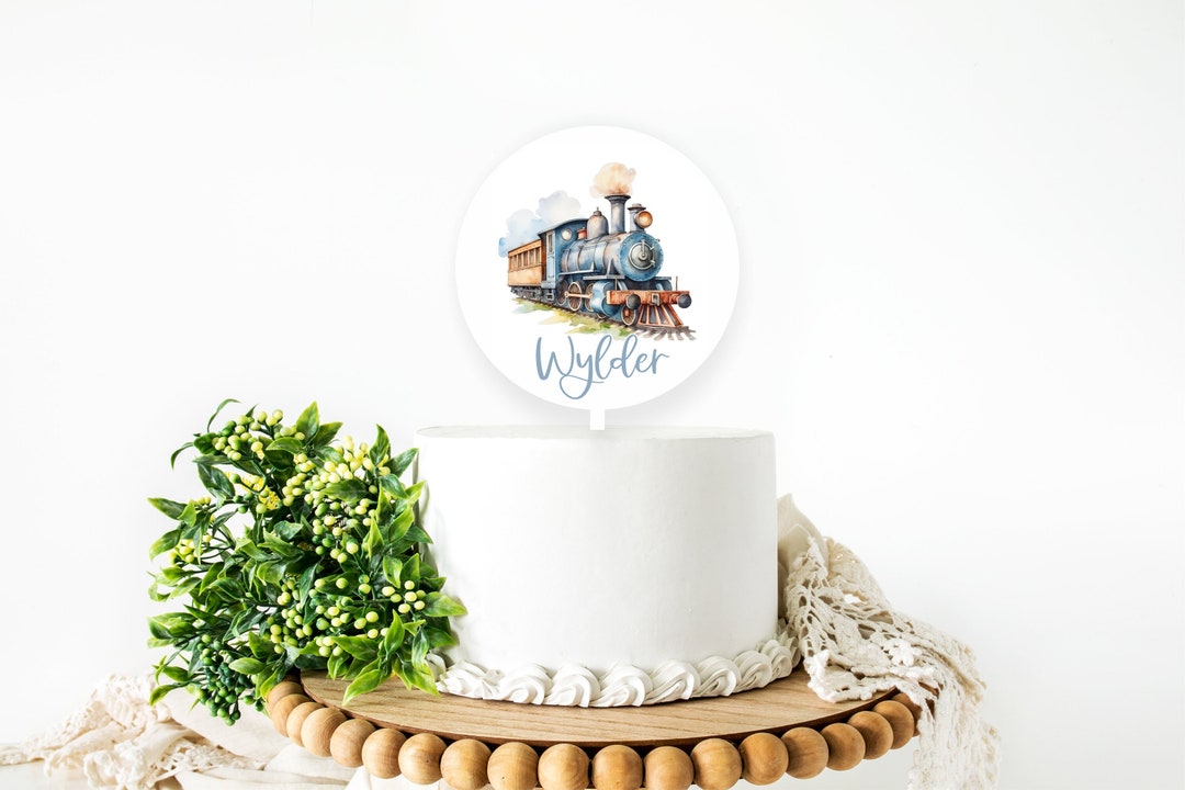 Wooden Cake Topper | Gingham | Steam Engine Train | Customize | Chugga ...
