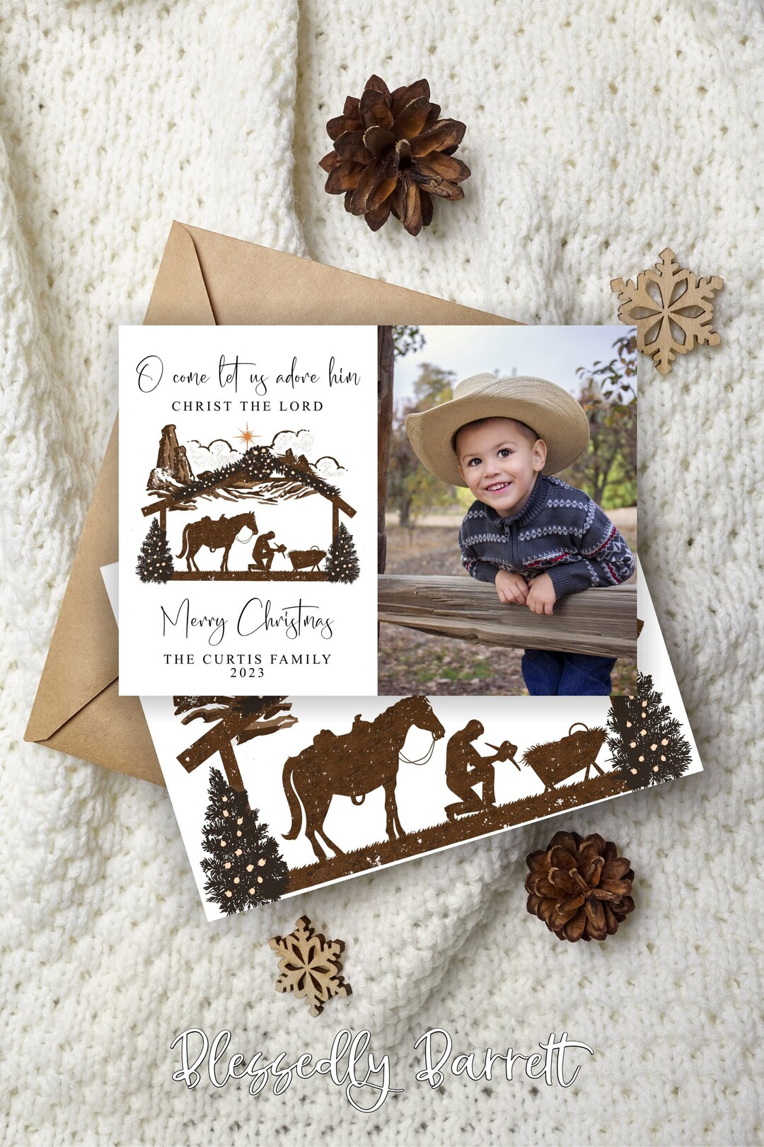 Cowboy Nativity Christmas Greeting Card, Western Cow Print (digital ...
