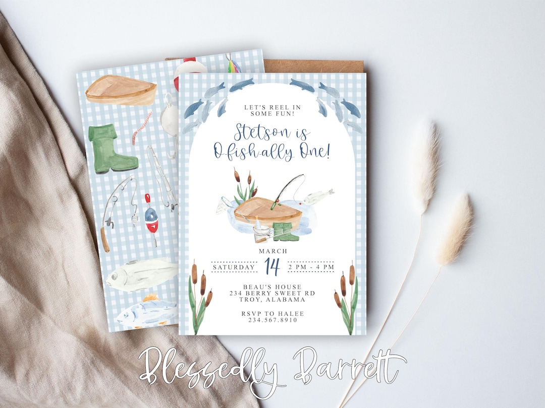 O-fish-ally Birthday Invite | Fishing Birthday | Gone Fishing | Blue ...
