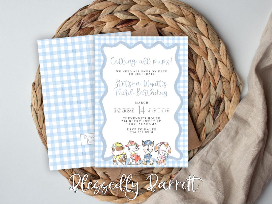 First Responder Paw Pup Party Invitation | Marshall | Chase | Patrol ...