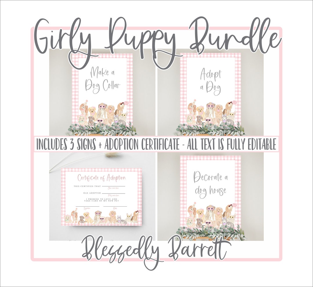 Girly Puppy Party Birthday Decor Bundle, Adopt, Games, Grandmillennial ...