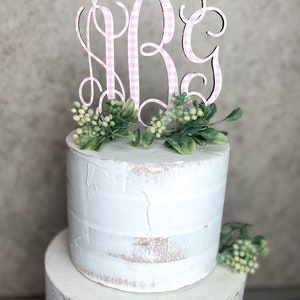 Cake Topper | Monogram | Wooden Cake Topper | Pattern | Gingham ...
