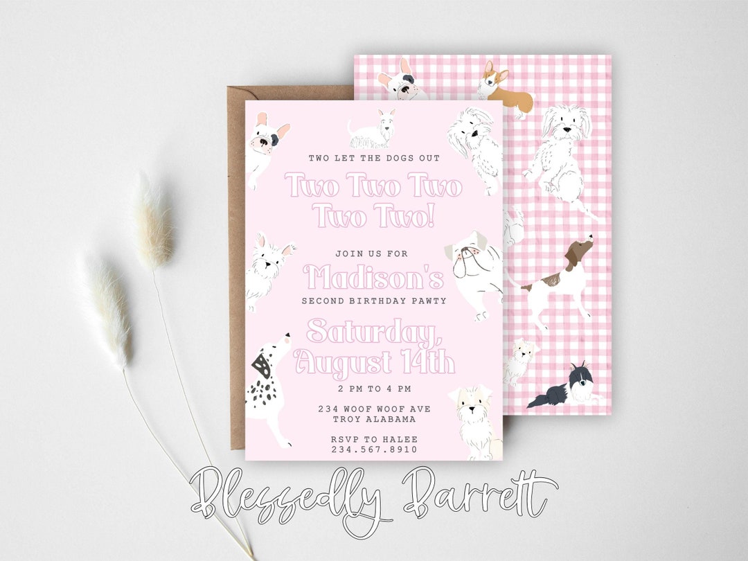 Two Let the Dogs Out BIRTHDAY Pawty Invitation | Puppy Dog | Pink Girly ...