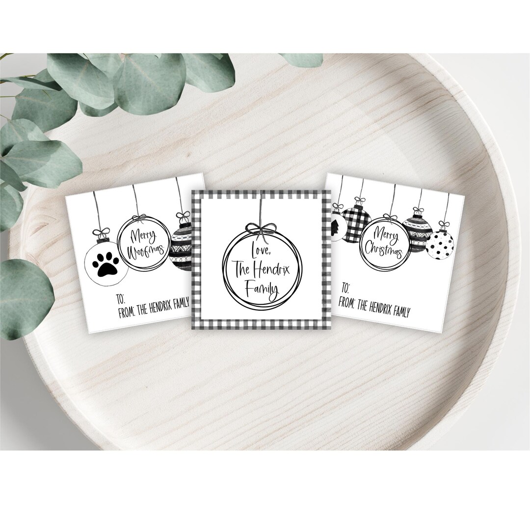 Editable Buffalo Check Christmas Gift Tags Watercolor Party Favor ...