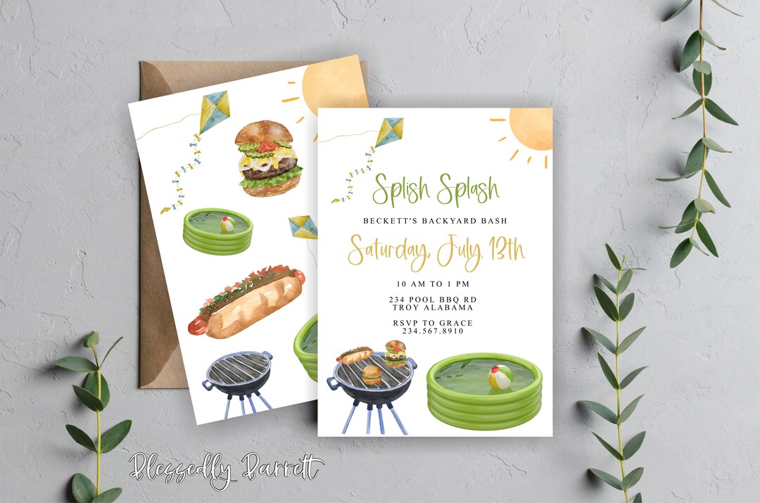 Splish Splash Backyard Invite | BBQ | Grilling Invite | Backyard Bash ...
