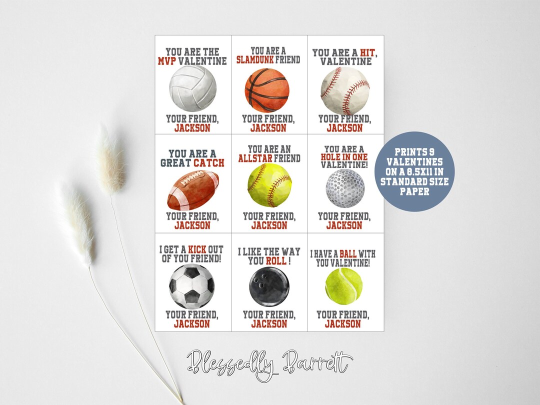 Custom Valentine's Class Valentines Sports Valentine baseball ...