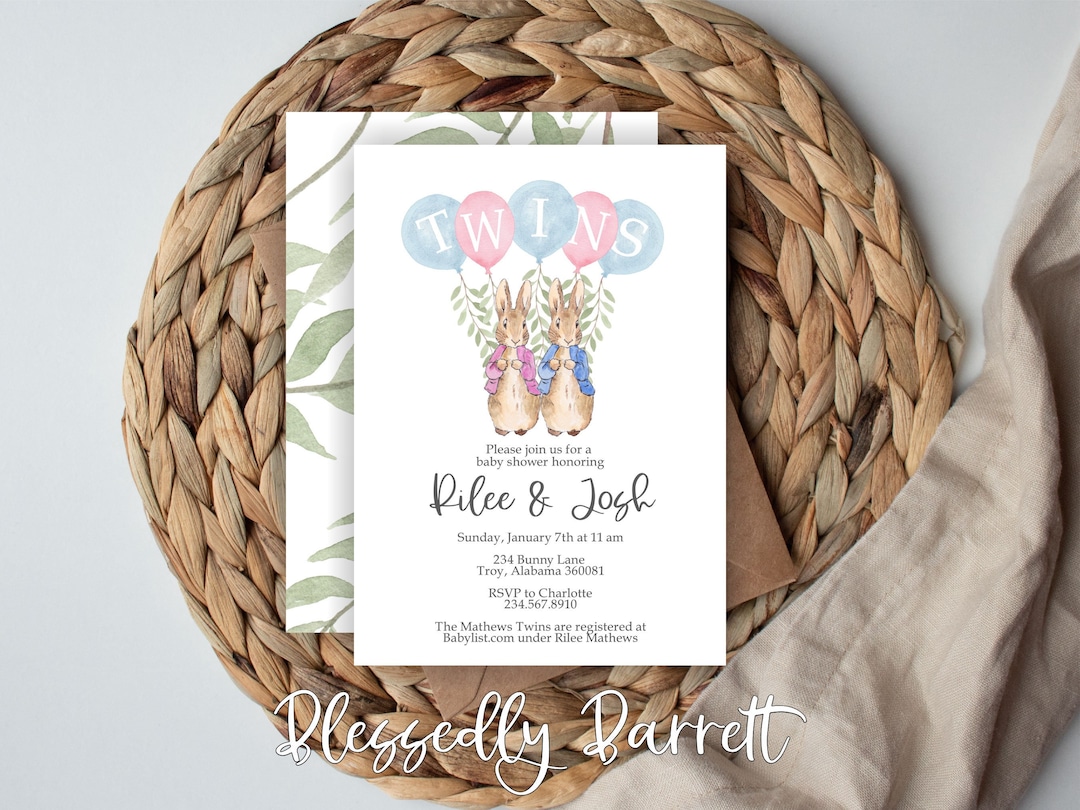 TWINS Peter Rabbit | Baby Shower Invitation | Baby Shower Invite ...