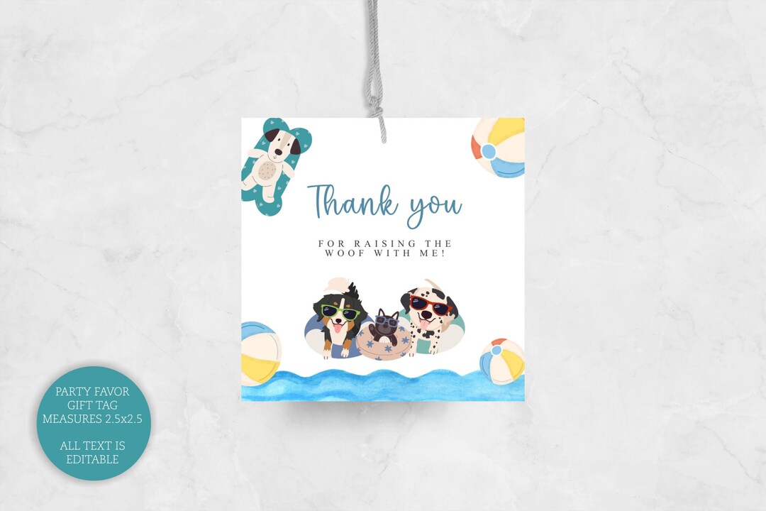 Summer Puppy Pool Pawty Gift Tag | Swim BIRTHDAY Party | Puppy | Dog ...