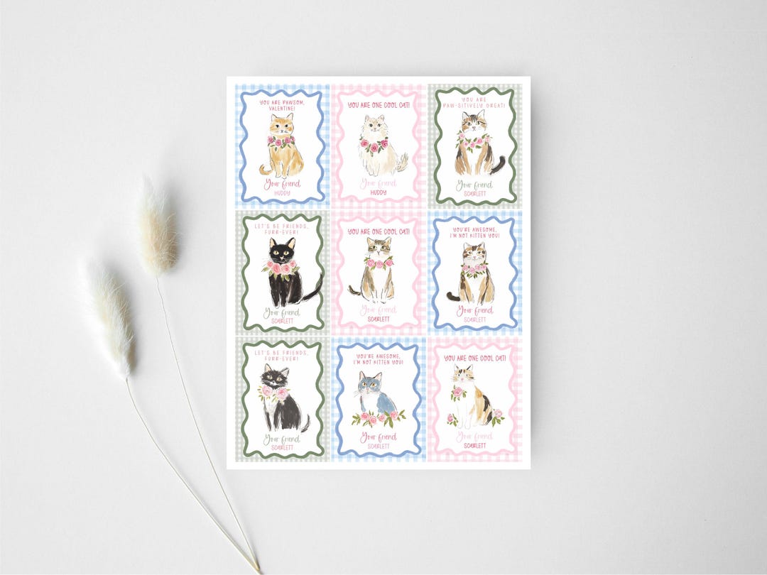 Instantly Downloadable DIY Valentine's | Class Party Valentines | Cat ...