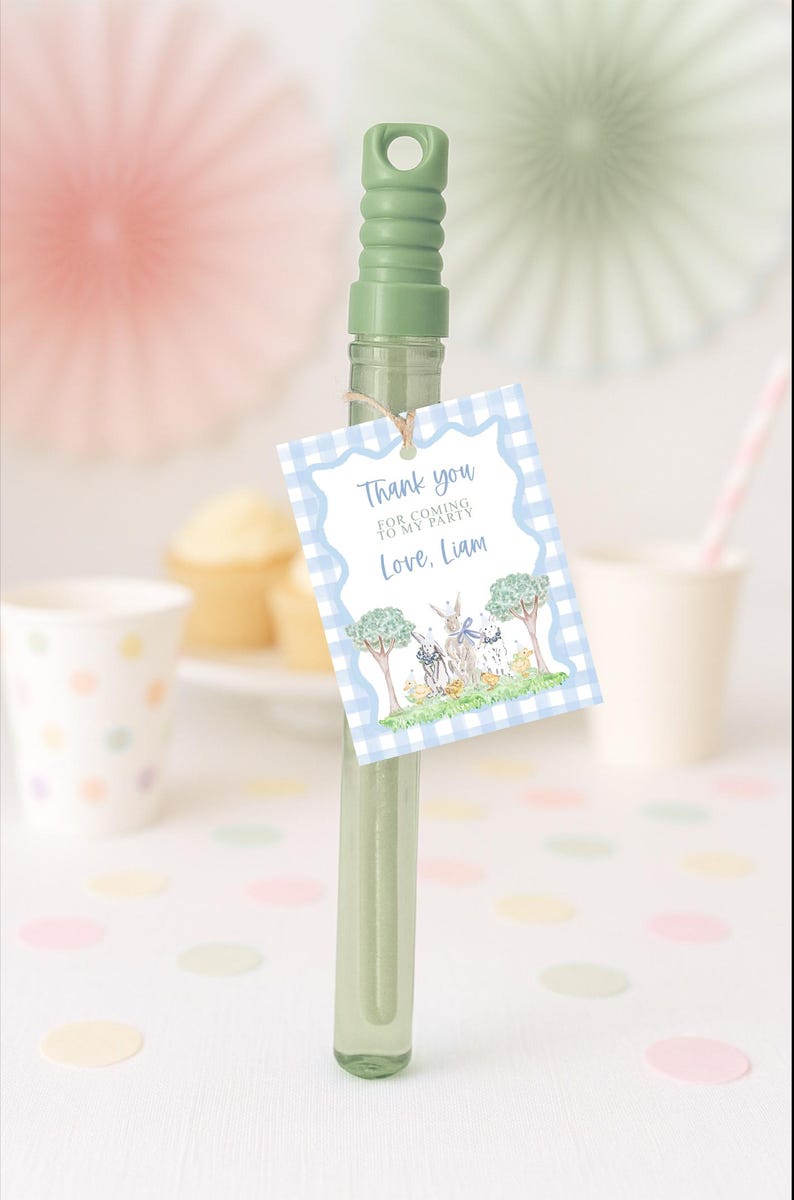 Petting Zoo Birthday Gift Tag, Blue Gingham, Sage Green, Somebunny ...