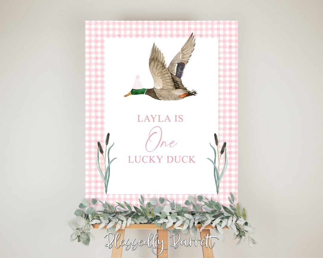 Girly Lucky Duck Welcome Sign | Pink Gingham | Mallard | Hunting Party ...