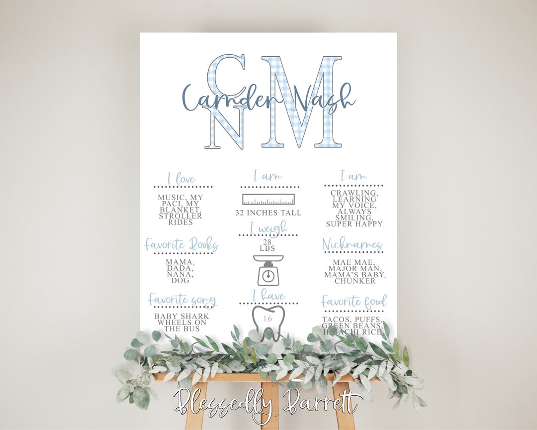 Blue Gingham Milestone | Welcome Sign | Milestone Sign | Watercolor ...