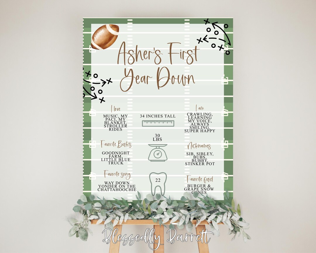 FIRST YEAR DOWN Milestone Sign | Football Birthday | Big One | Fall ...