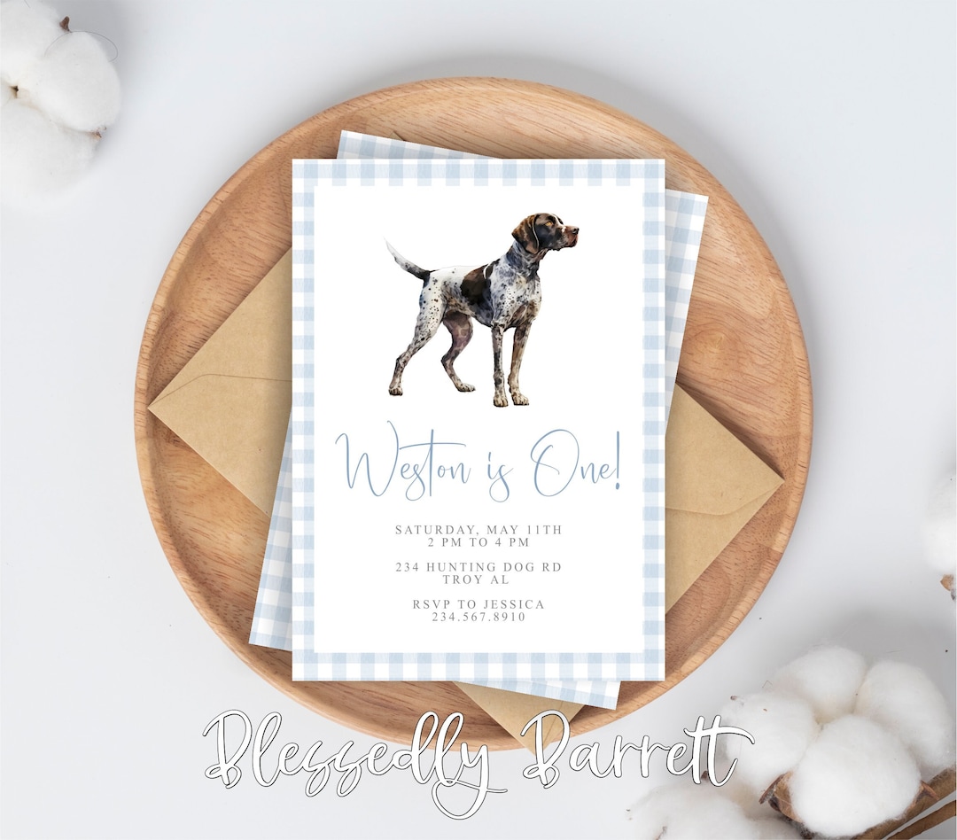 German Shorthaired Pointer Birthday | Blue Gingham | Hunting Party ...