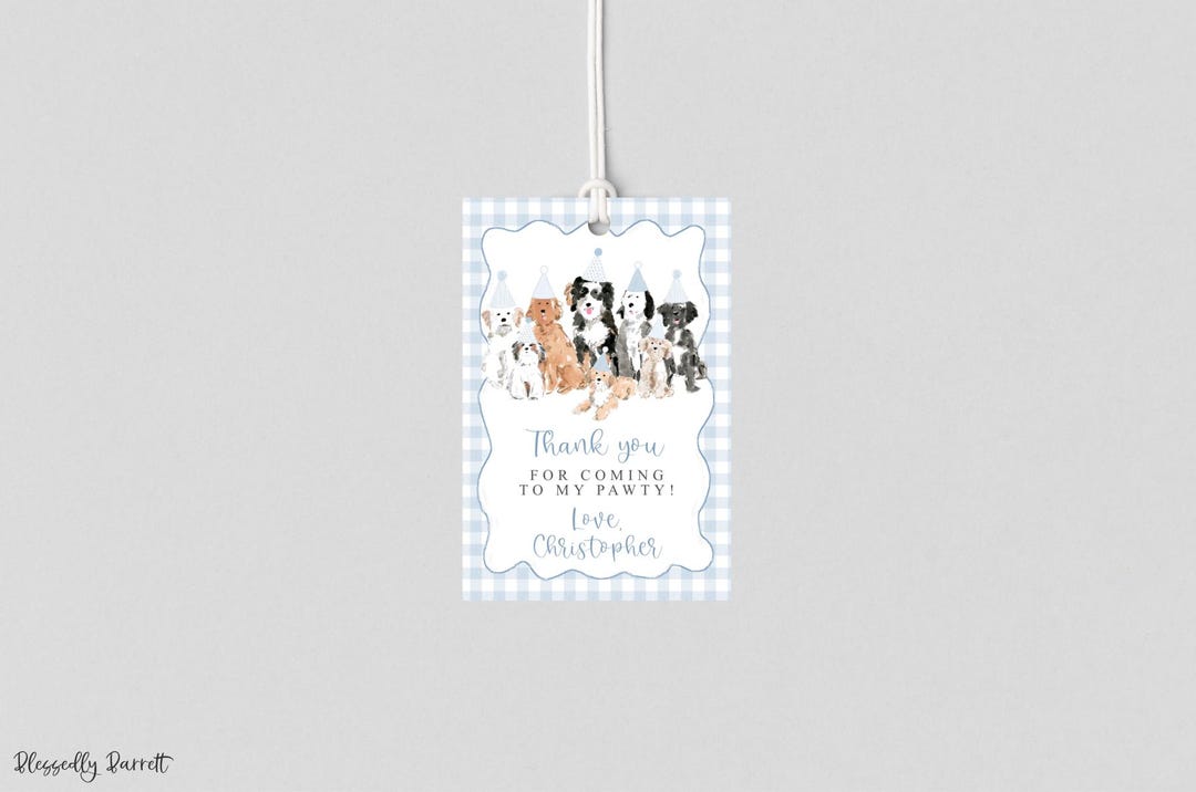Grandmillennial Golden Year Puppy Dog Birthday Party Favor Gift Tag ...
