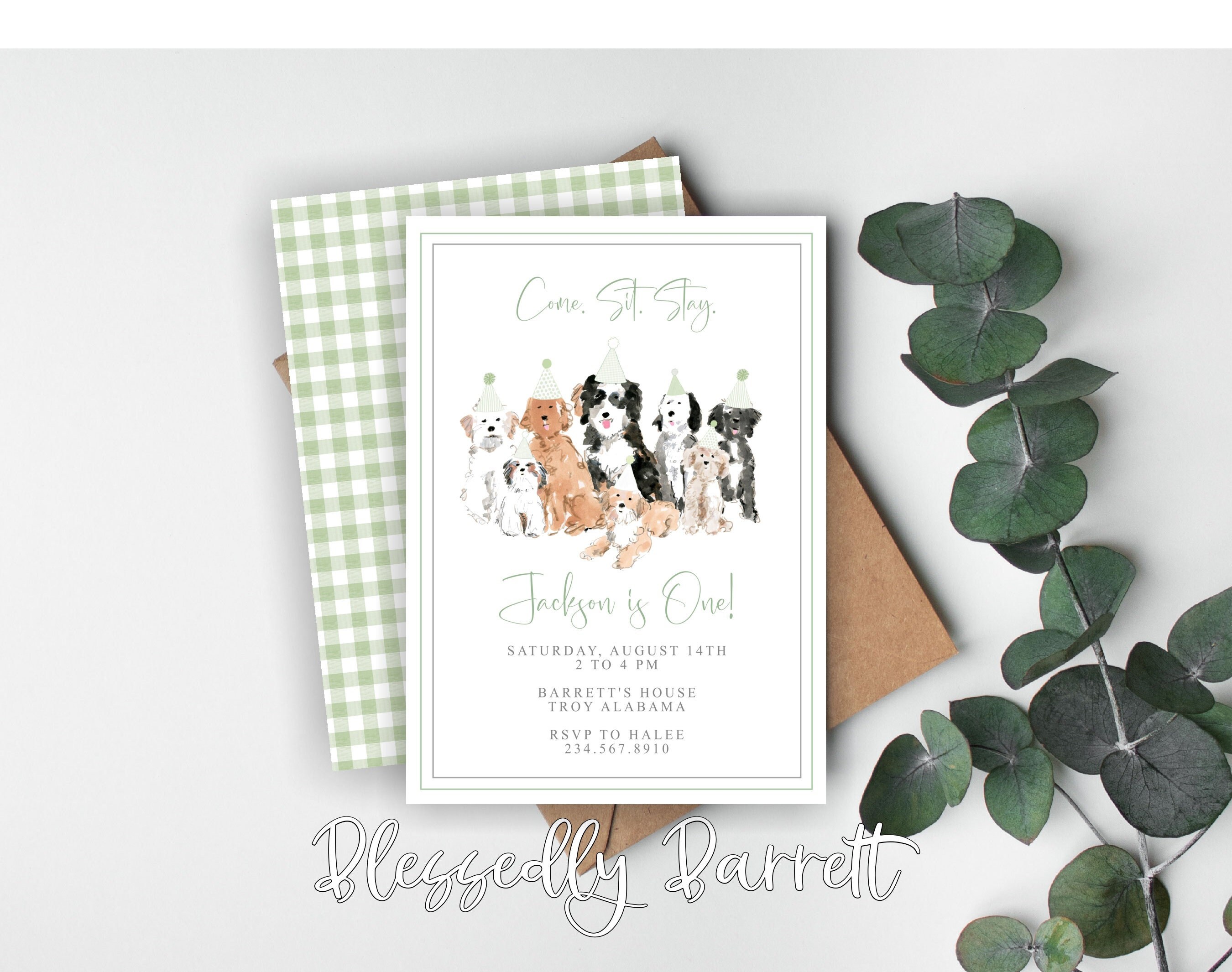 Sage Come Sit Stay BIRTHDAY Invitation | Puppy | Doodle Dog | Snips and ...