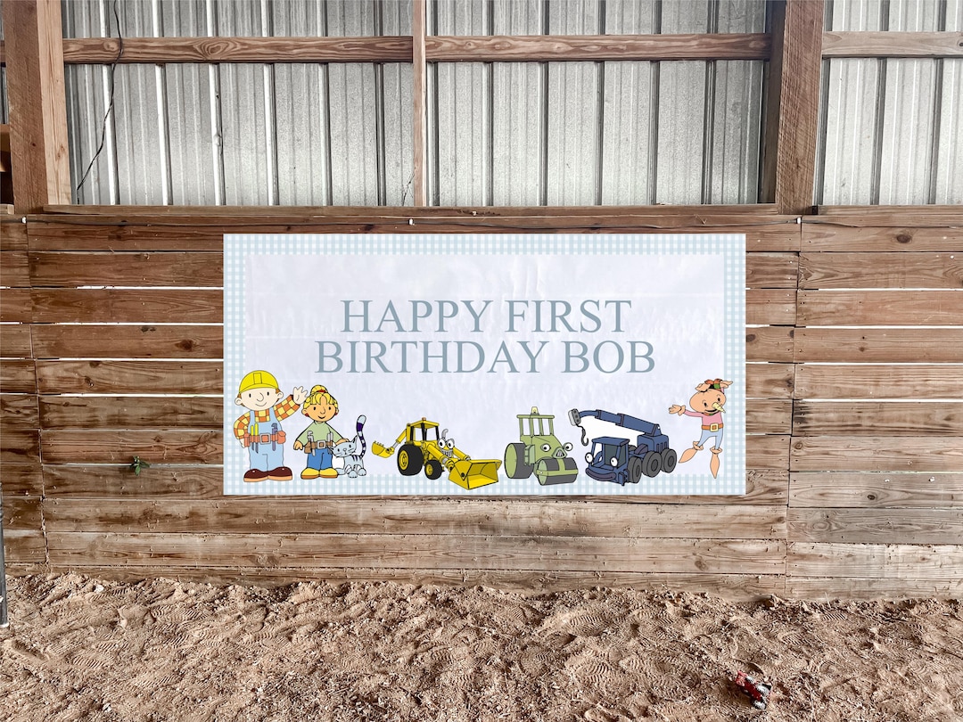 Grandmillennial Bob Builder Birthday Paper Banner | Construction Party ...