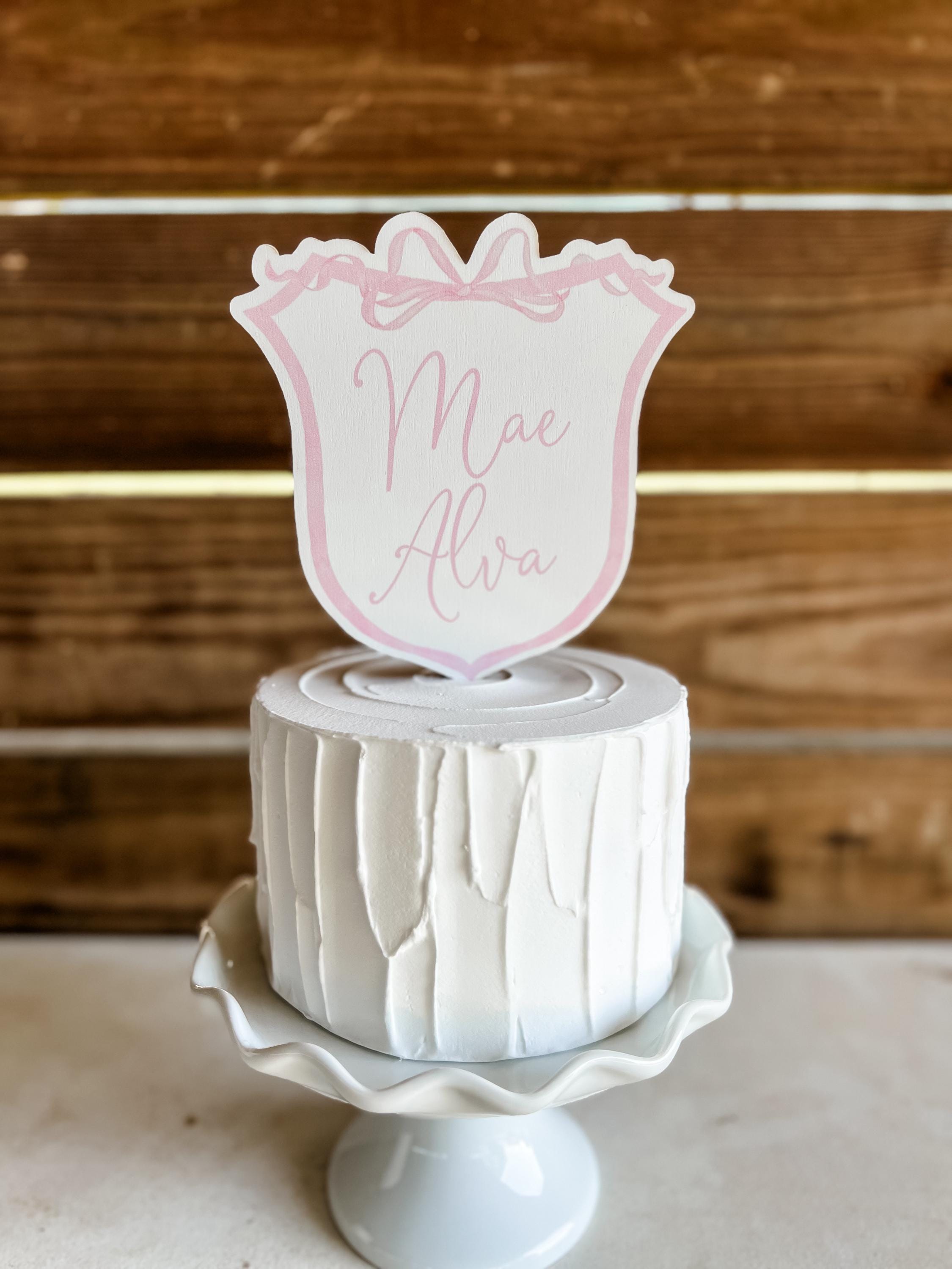 Pink Bow Crest Birthday Cake Topper, Grandmillennial Baby Shower ...
