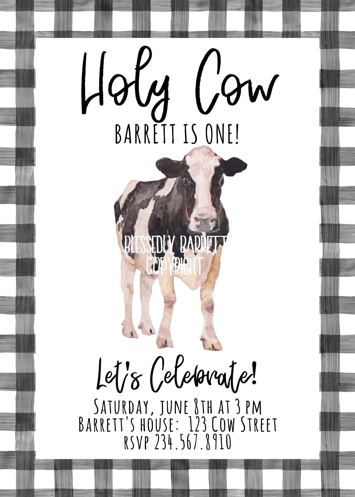 Cow Birthday Invitation Farm Birthday Holy Cow Old - Etsy