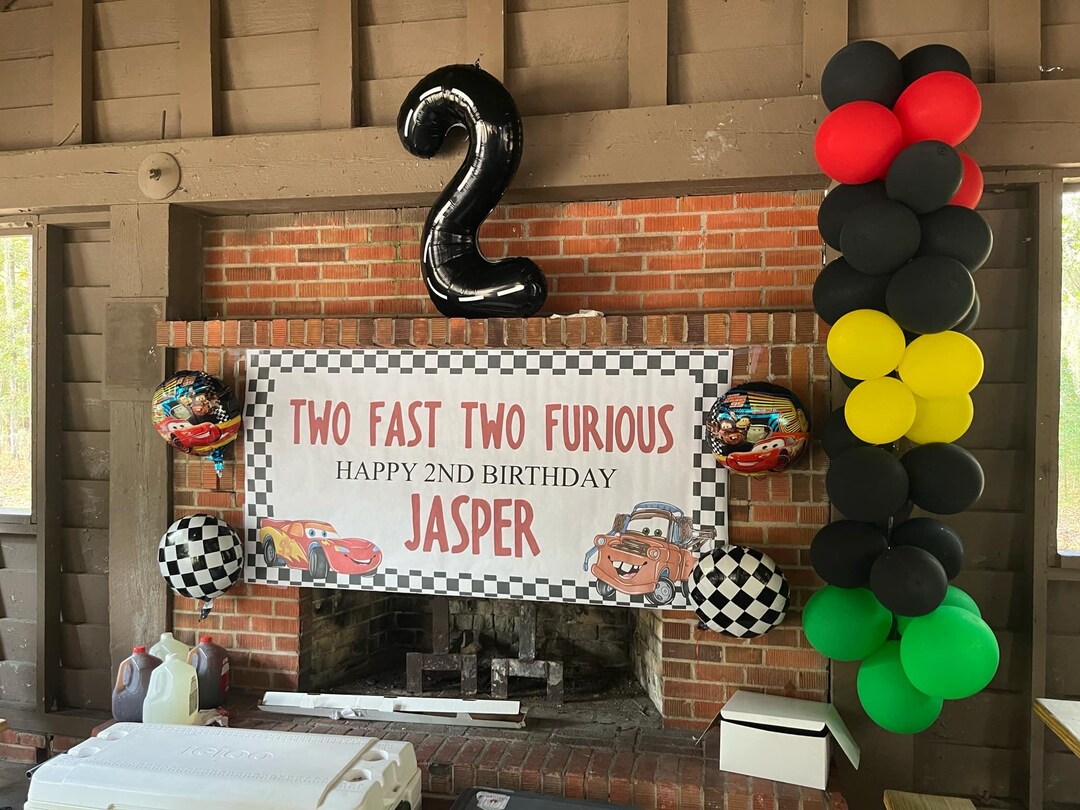 Red Car Banner | Mater | Cars | Checkered | Racing Birthday | Two Fast ...