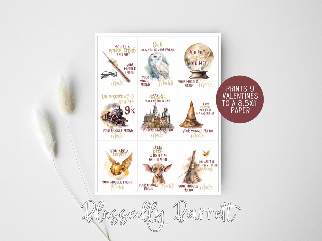 Wizard Valentines HP Wizard School Potter Muggles Hogwarts 9 3/4 Dobby Class Valentines - Etsy