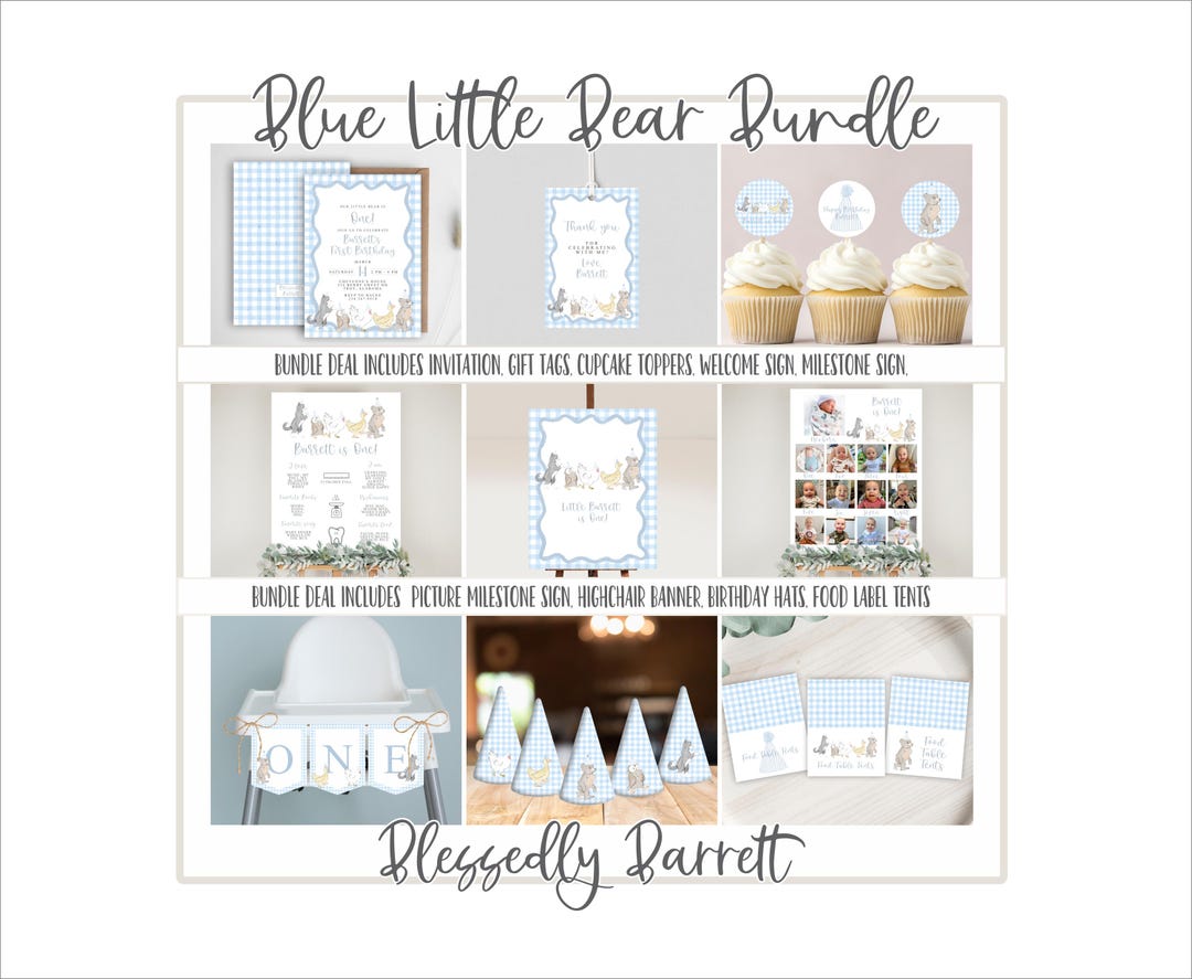 Blue Gingham Vintage Bear High Chair Banner | Classic Little Bear ...