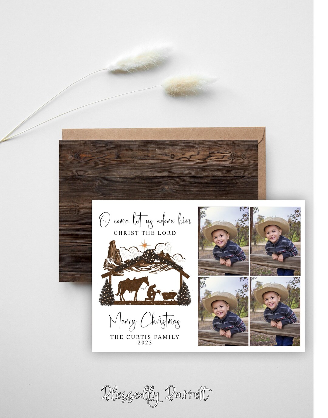 Cowboy Nativity Christmas Greeting Card, Western Cow Print (digital ...