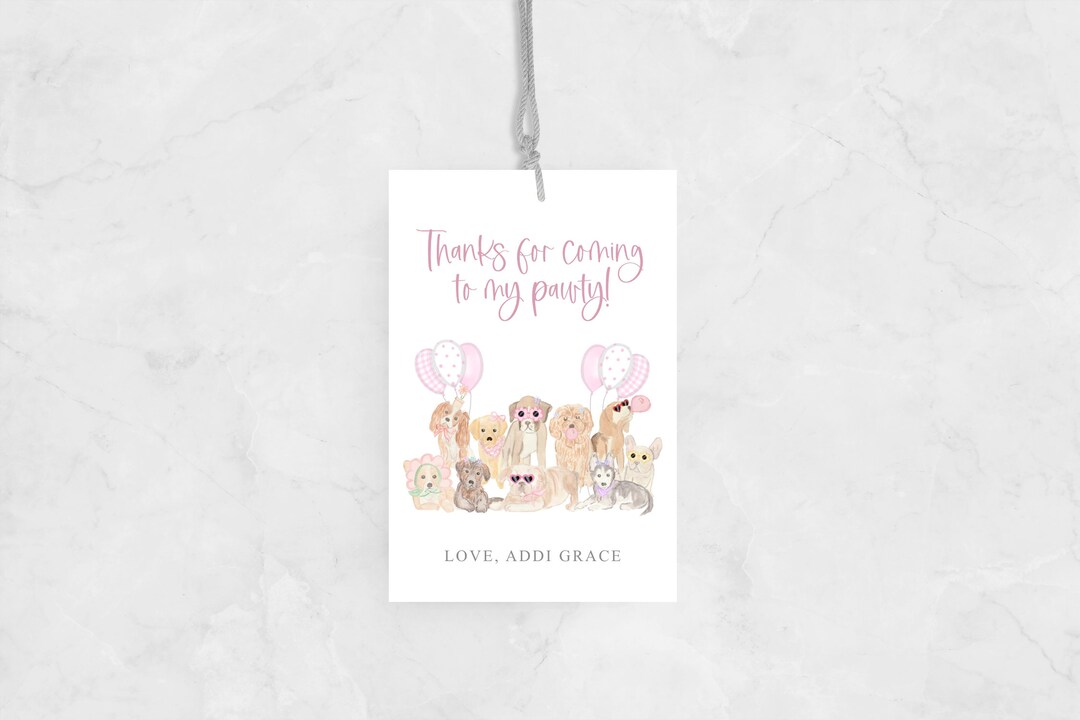 Girly BIRTHDAY Gift Tag | Puppy | Dog | Little Girl and Dog | Pawty ...