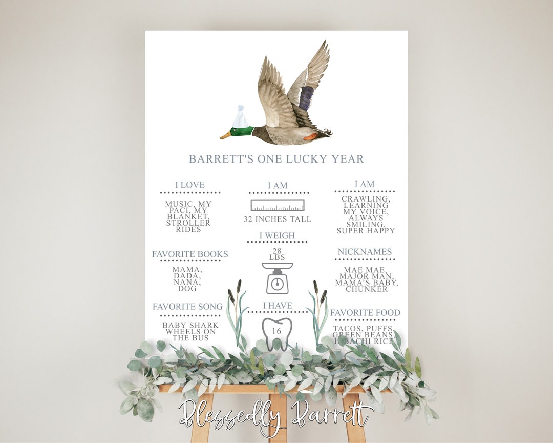 Lucky Duck Milestone Sign | Blue Gingham | Mallard | Hunting Party ...