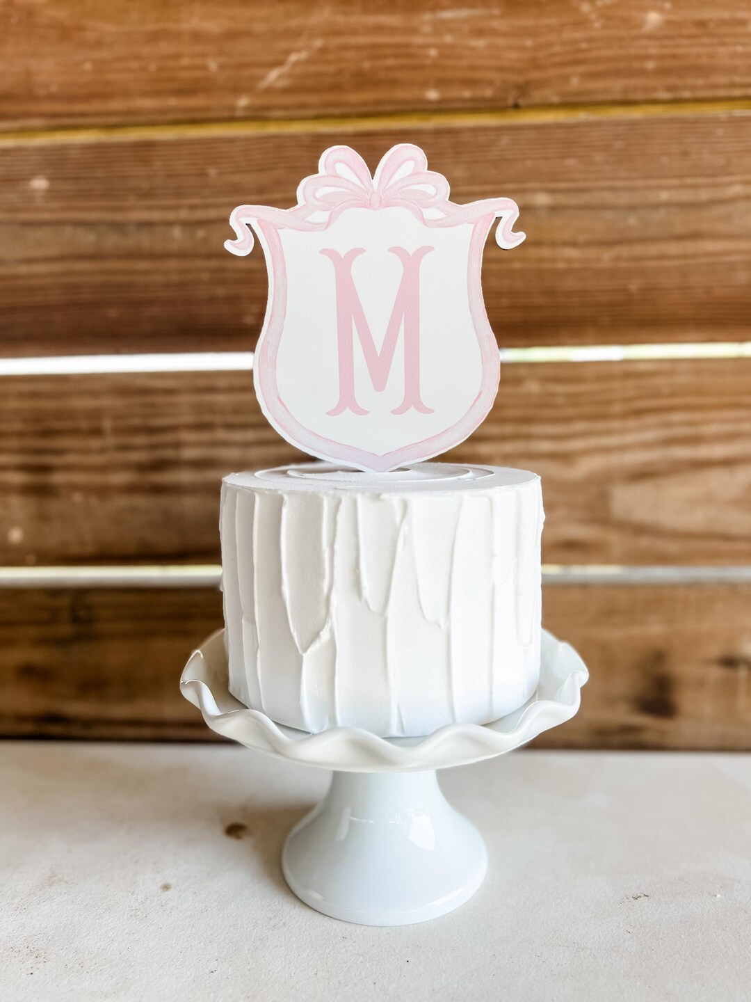 Pink Bow Crest Birthday Cake Topper, Grandmillennial Baby Shower ...