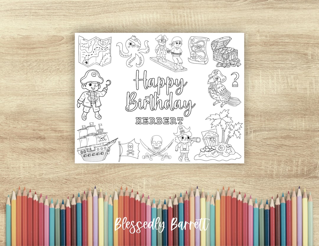 Pirate BIRTHDAY Coloring Sheet, Ahoy Matey, Captain Hook, Pan, Pirate ...